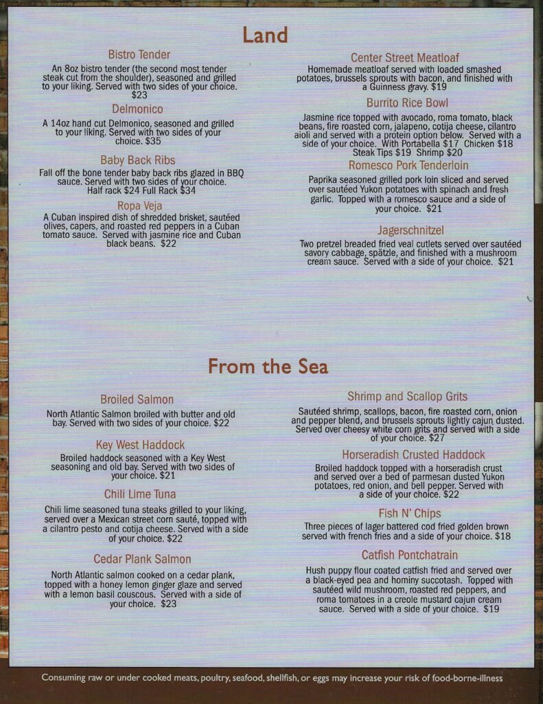 Menu - Center Street Grille