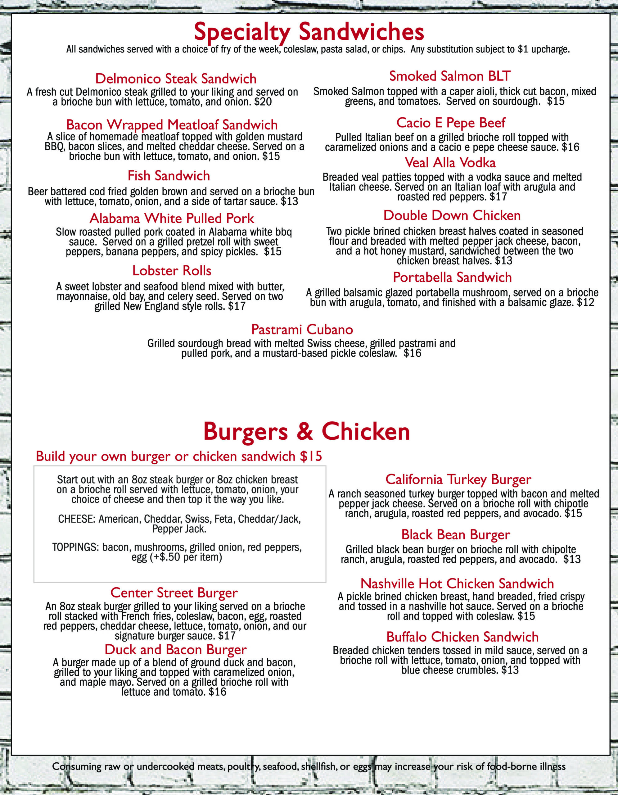 Menu - Center Street Grille